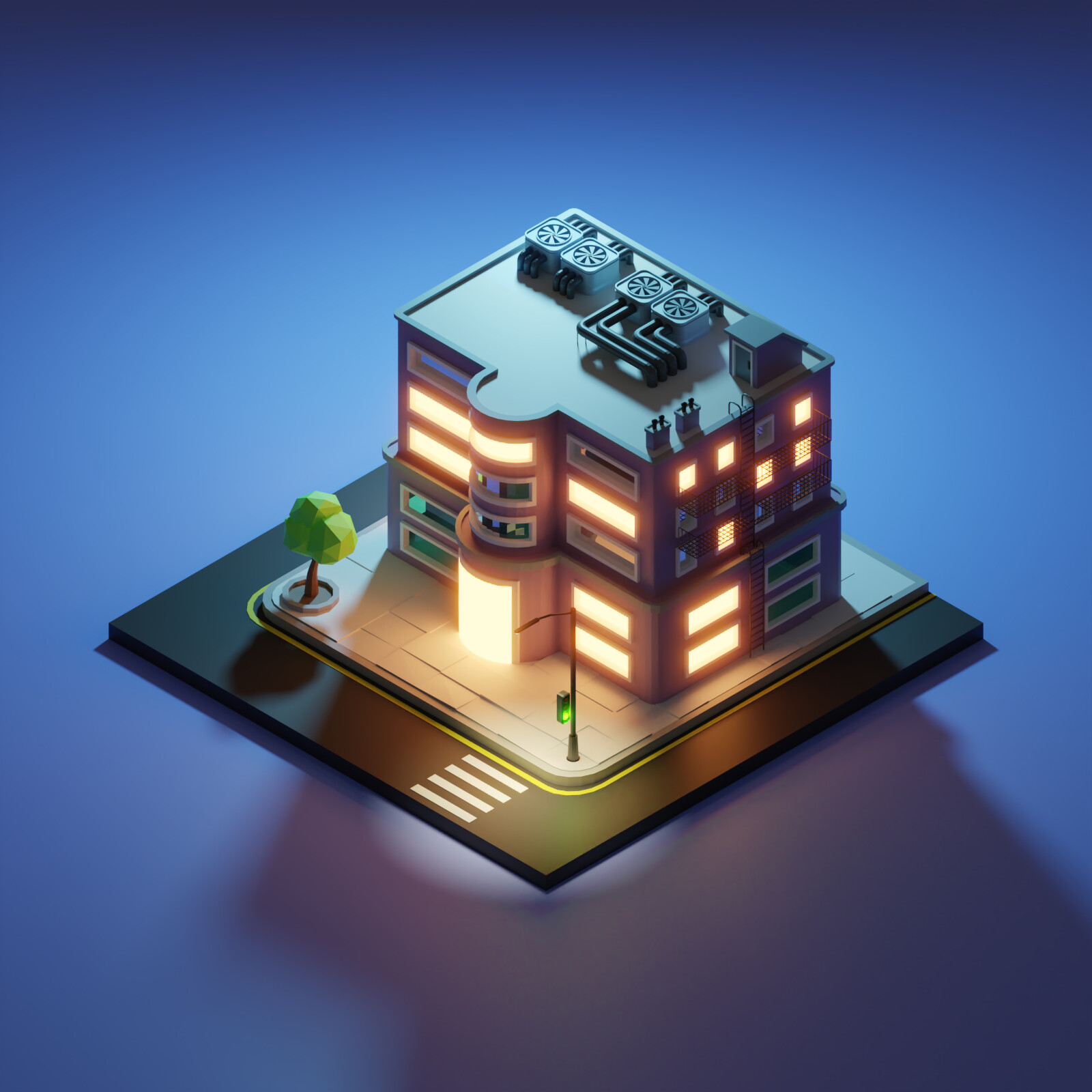 ArtStation - Isometric Apartment - Night Scene