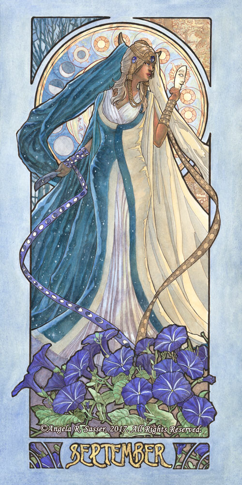 Angela Sasser - Birthstone Goddesses - Goddesses of Autumn in Ink and Gold