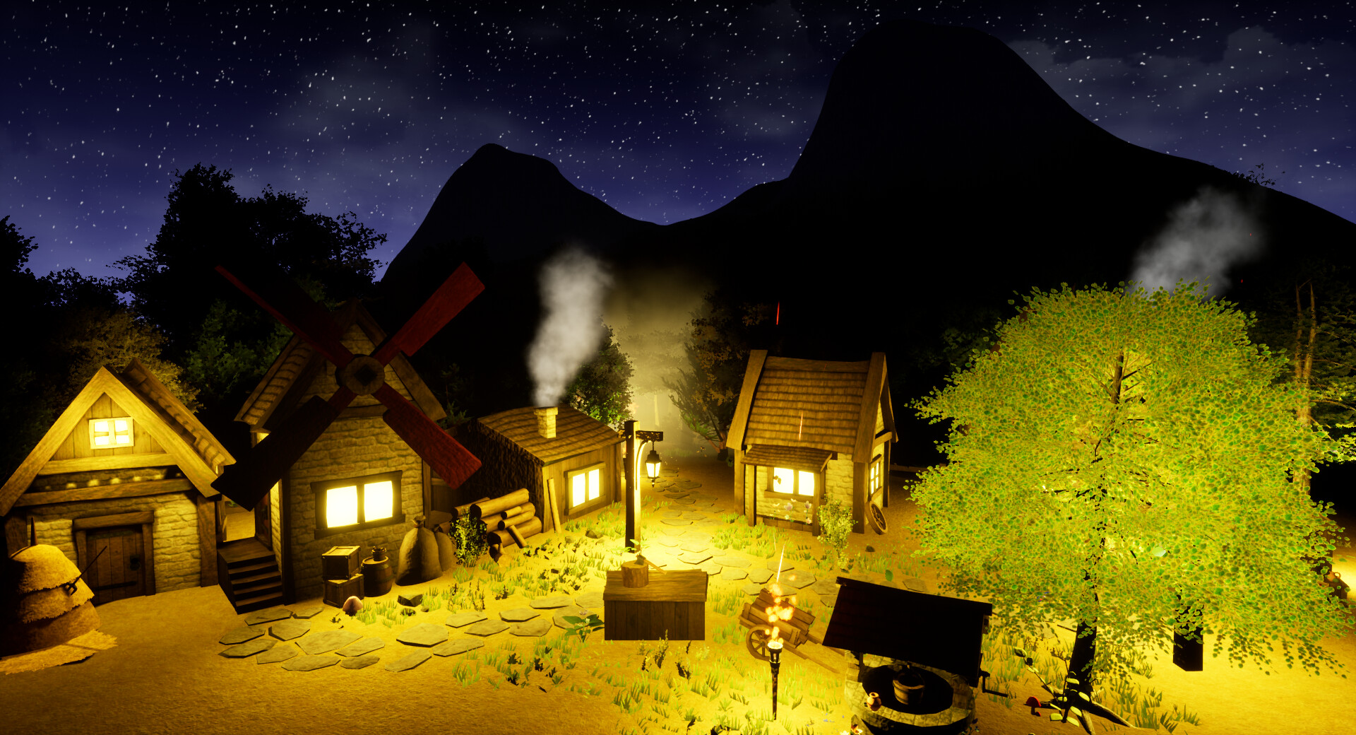ArtStation - My first Scene. Village (night) - first project ever