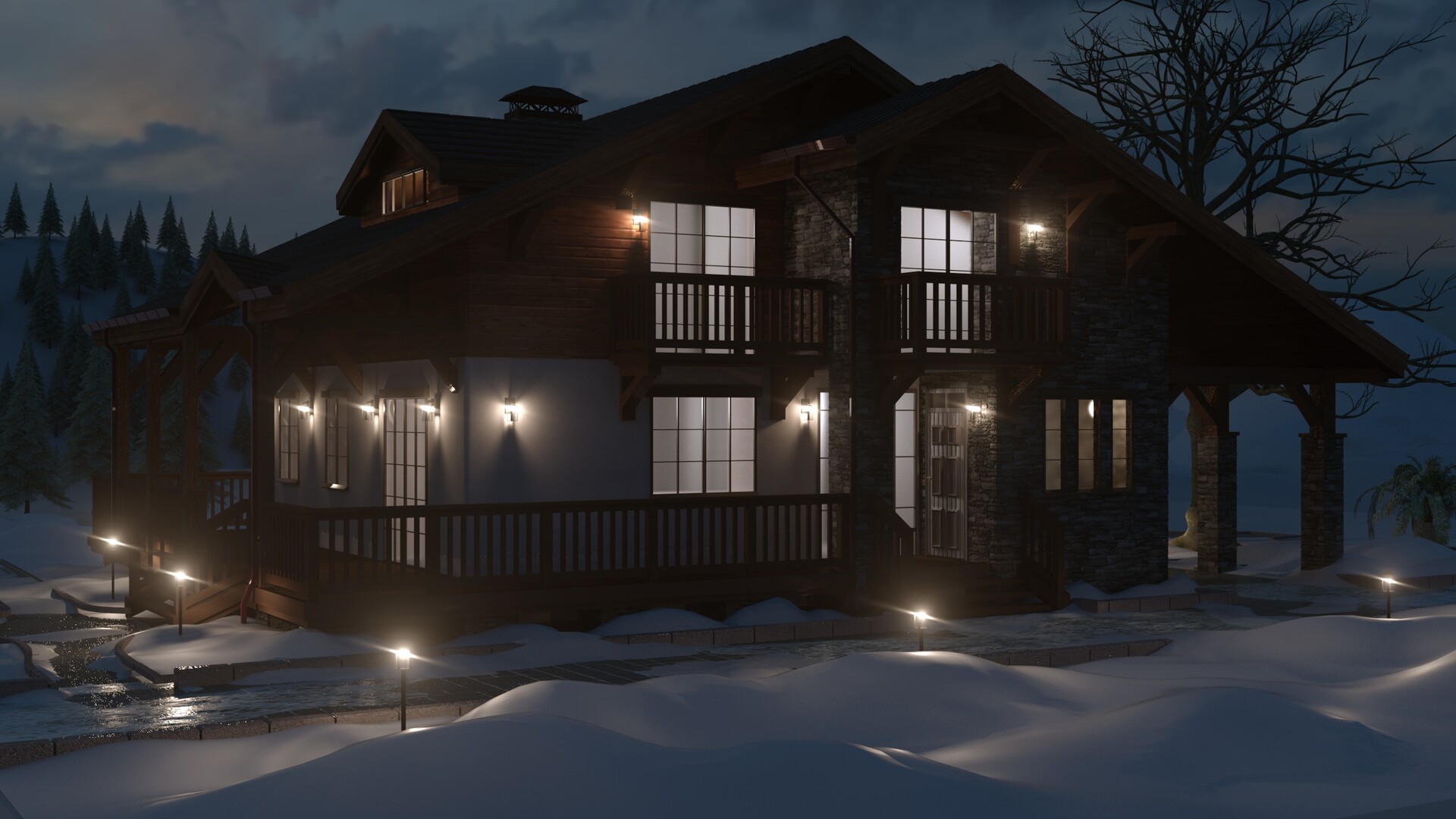 ArtStation - Cottage in the style of an Alpine Chalet