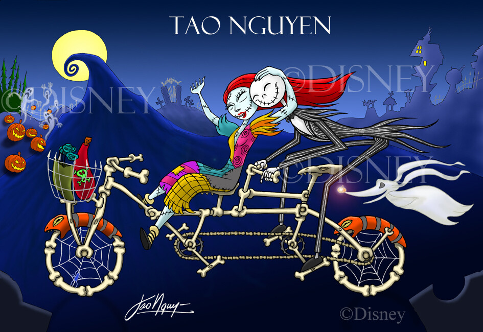 ArtStation - Tao Nguyen's Jack and Sally Bike Ride Artwork