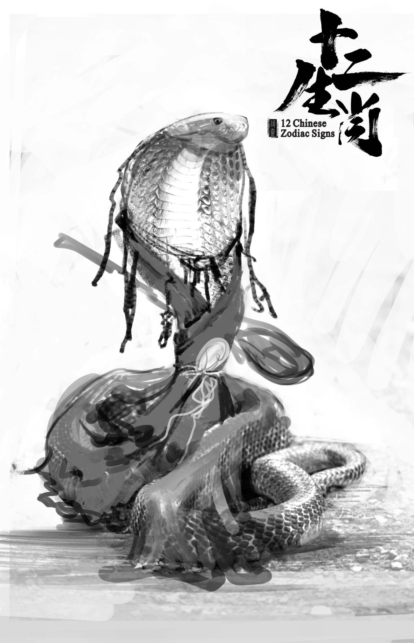 Junling Wang - Chinese Zodiac Signs06-Snake deep 。 十二生肖系列06-巳蛇