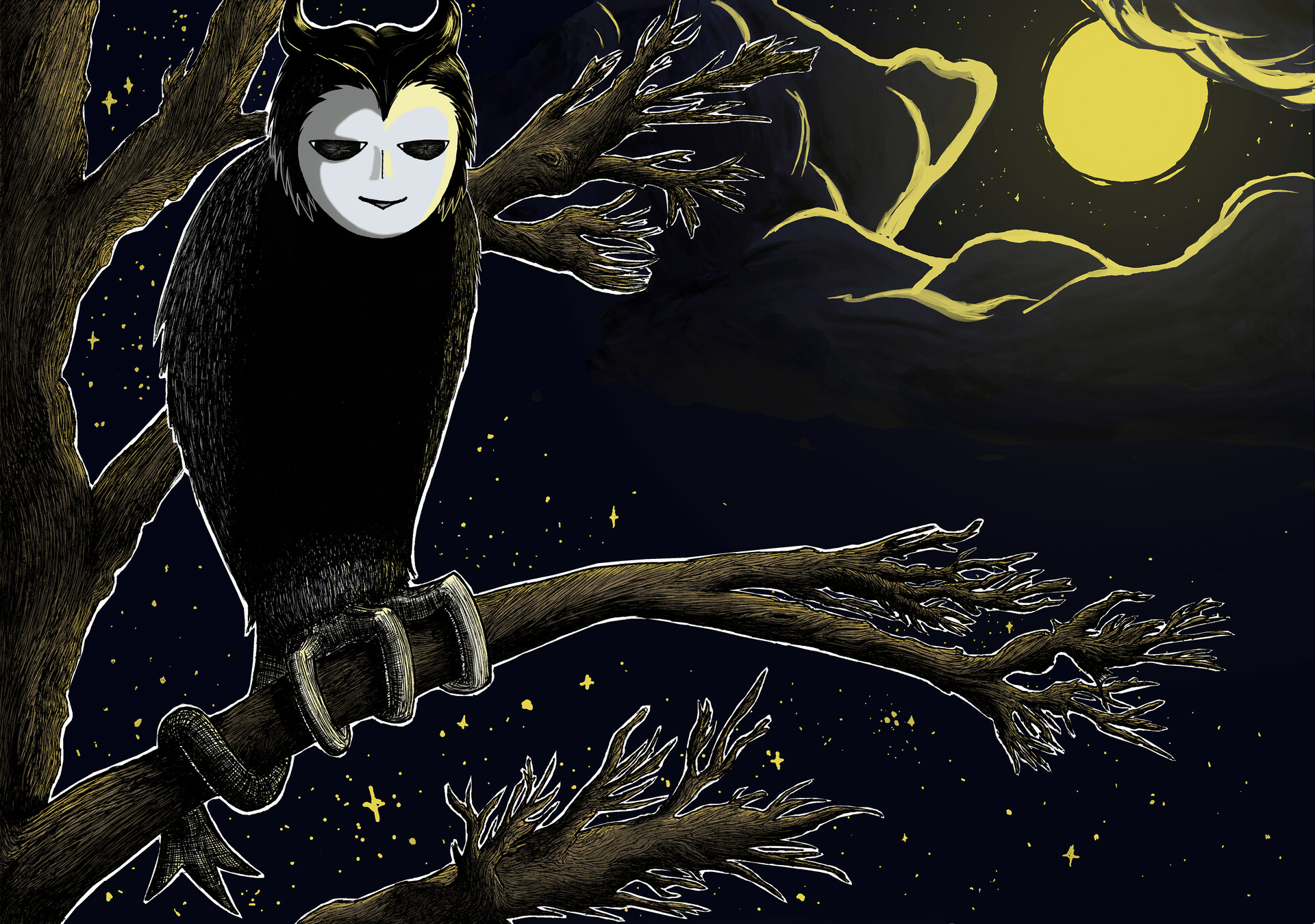 ArtStation - " Ohbu, the black owl, stalks at night" 🌚🌙