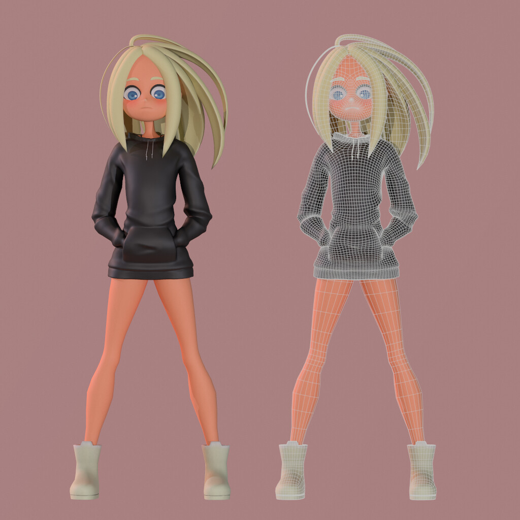ArtStation - Girl 3d model black sweatshirt