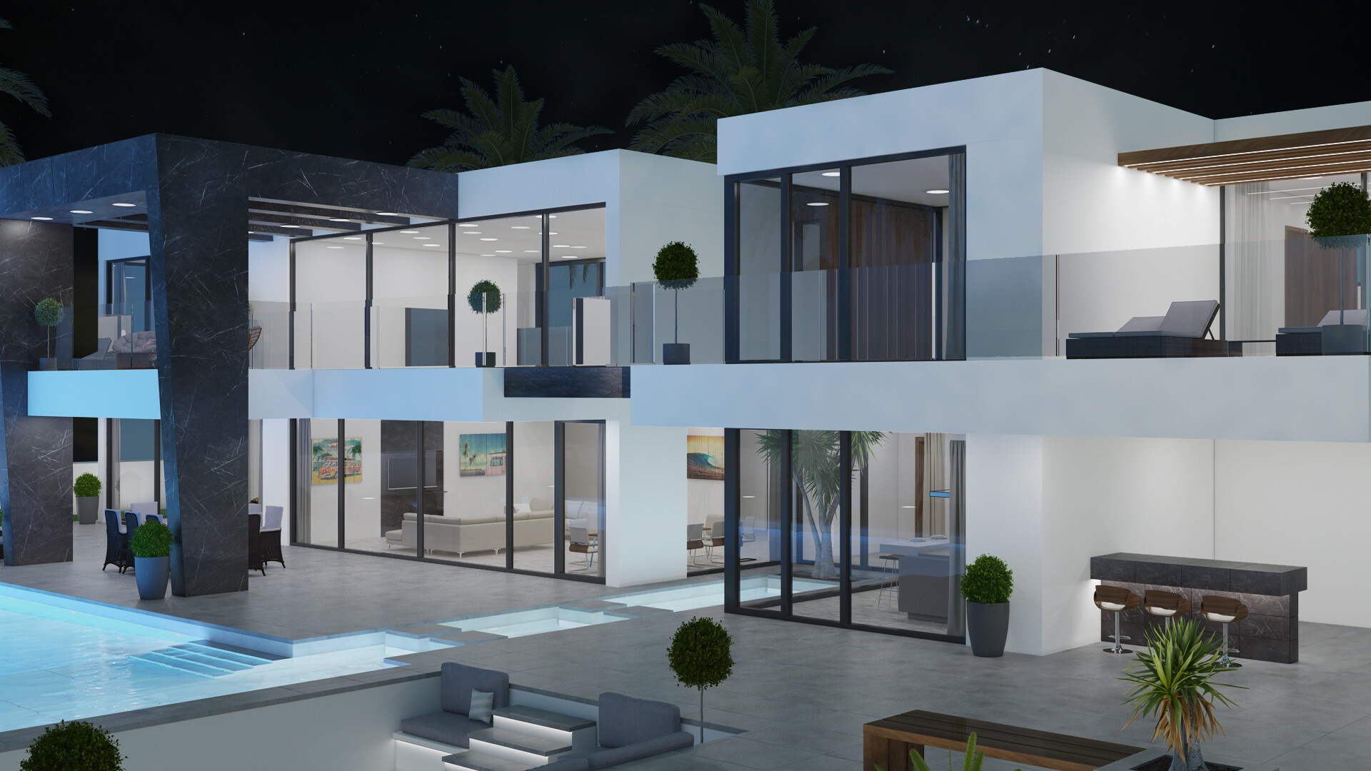 ArtStation - Beach Villa design - night render