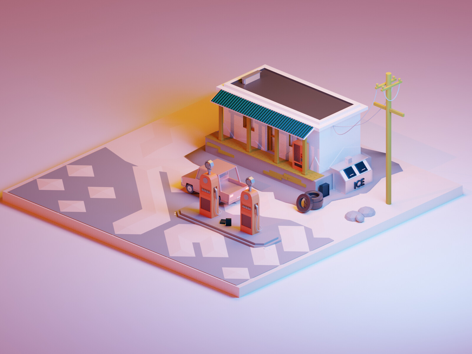 ArtStation - Low Poly Fuel Sation