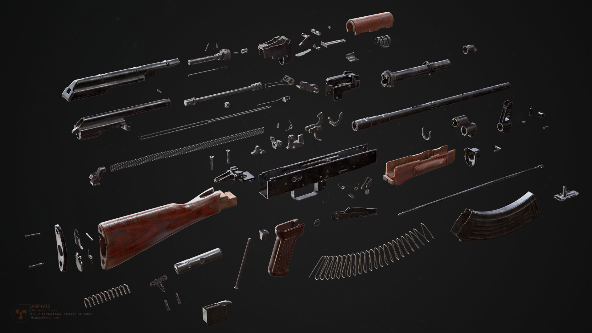 RenderDock - Kalashnikov AKM with GP-25 40mm launcher and all internals