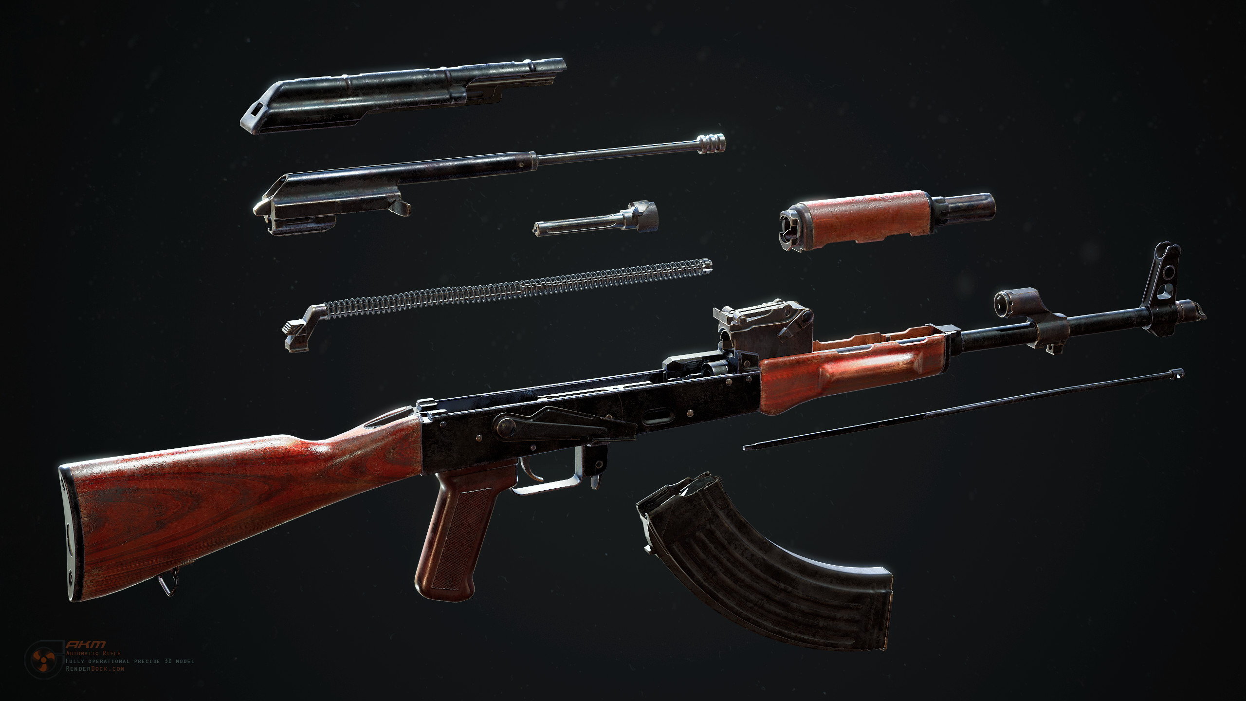 RenderDock - Kalashnikov AKM with GP-25 40mm launcher and all internals