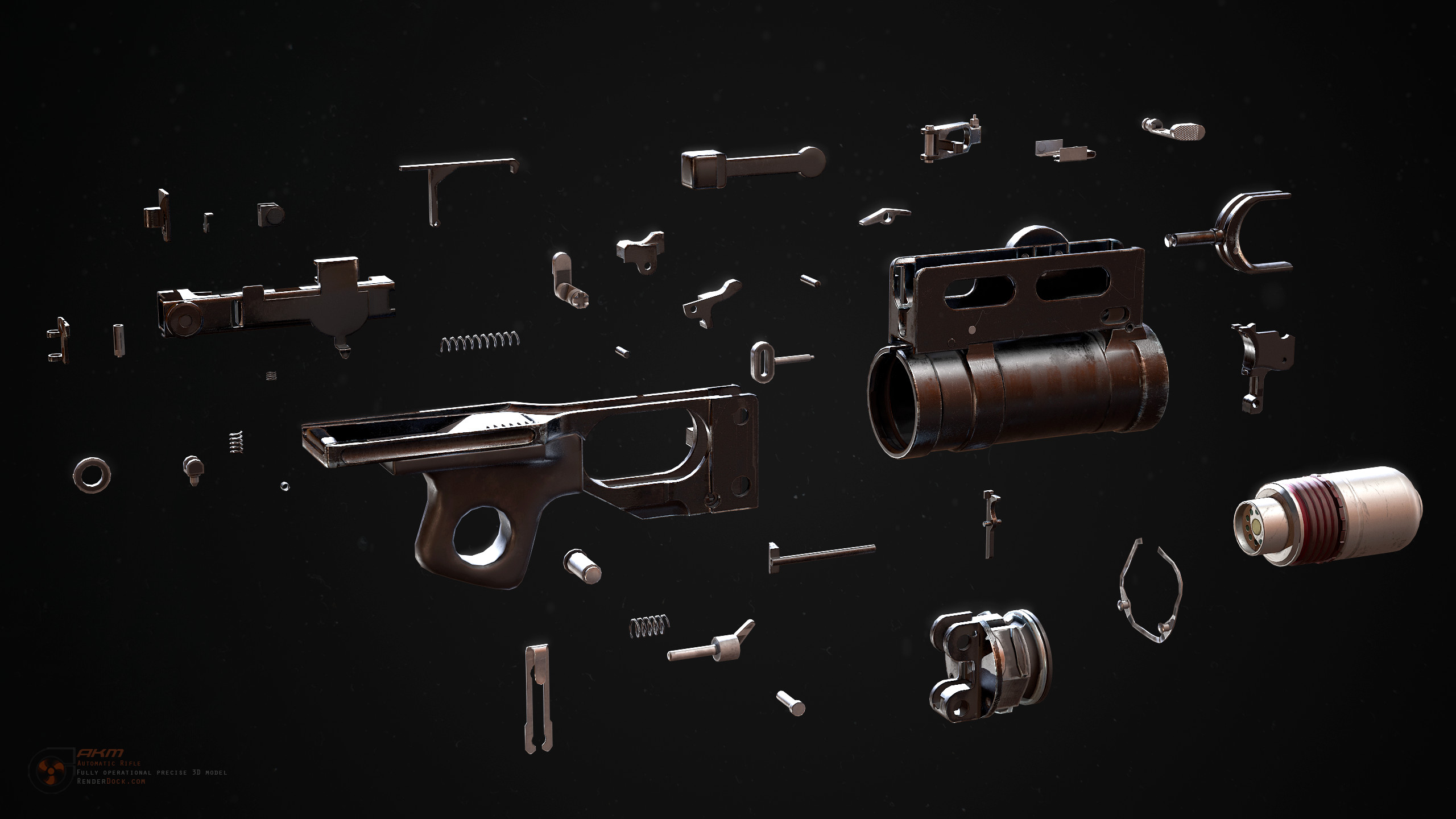RenderDock - Kalashnikov AKM with GP-25 40mm launcher and all internals