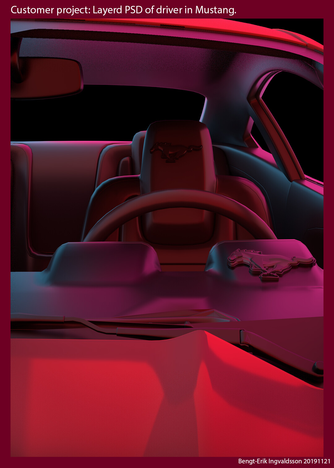 Bengt-Erik Ingvaldsson - 3D realistic render of driver in Mustang.