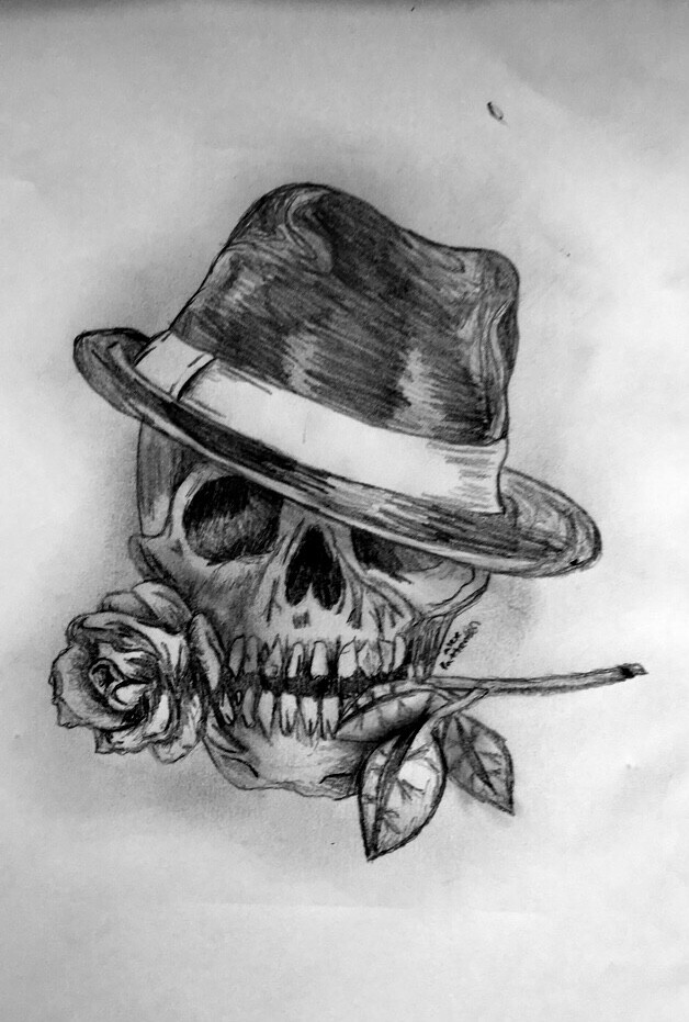 how to draw a rose and skull