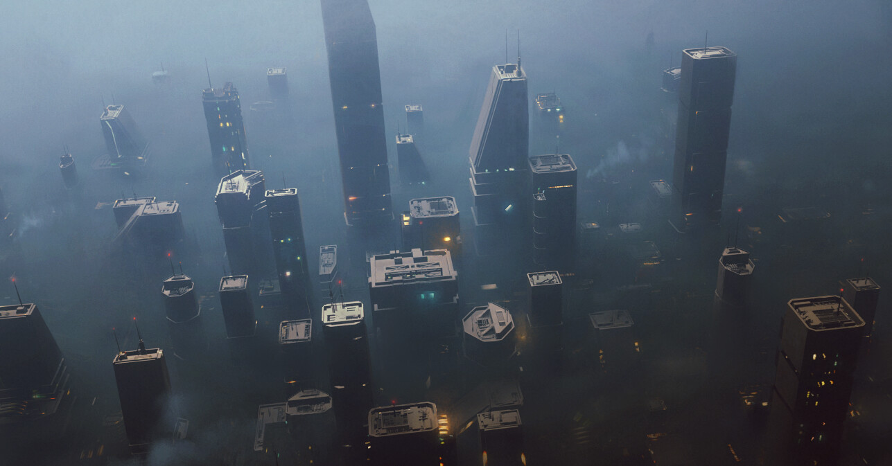 ArtStation - Foggy Sci-fi Cityscape
