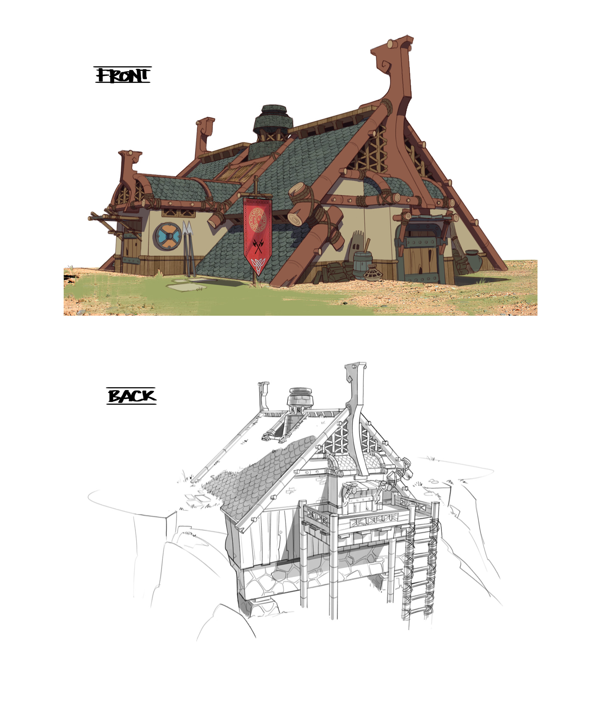 ArtStation - hillside viking cabin