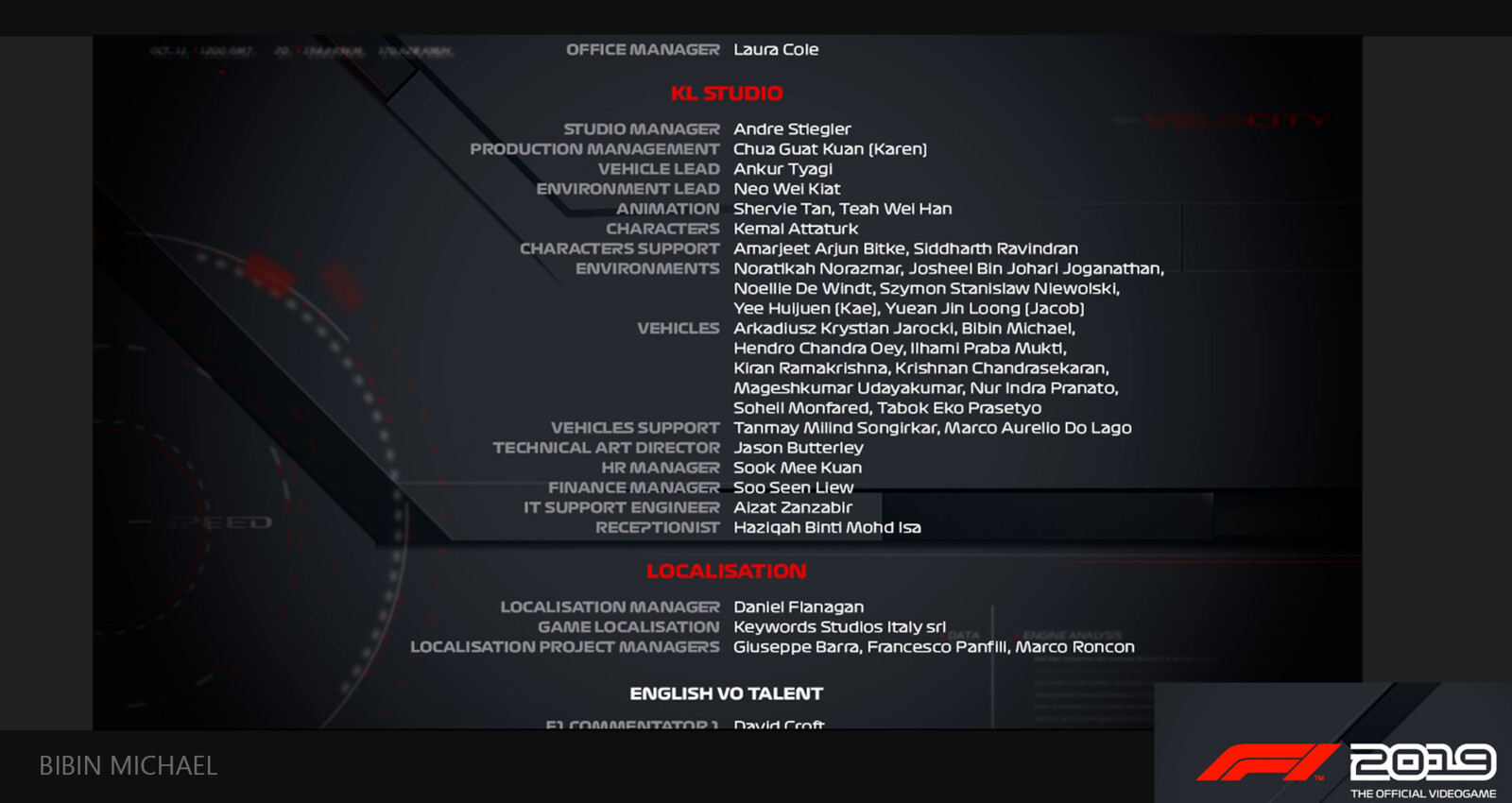 Bibin Michael - Game credits