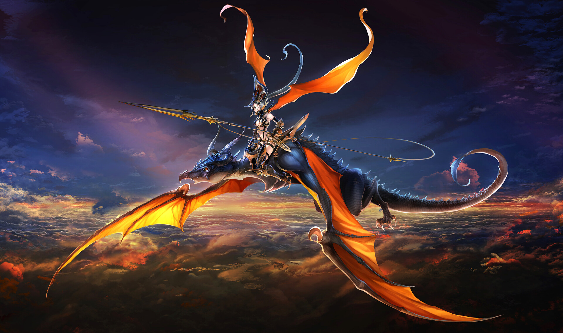 ArtStation - dragon_lancer_rider_sunset+용기사