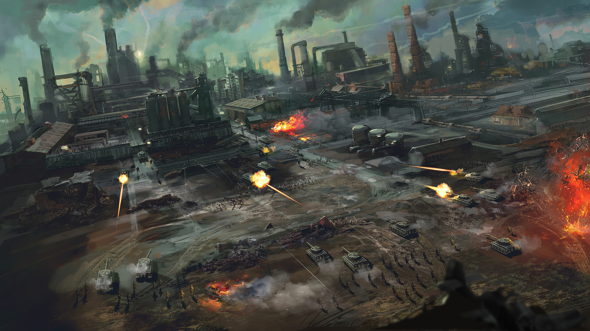 ArtStation - Sketch "Battle for the factory"