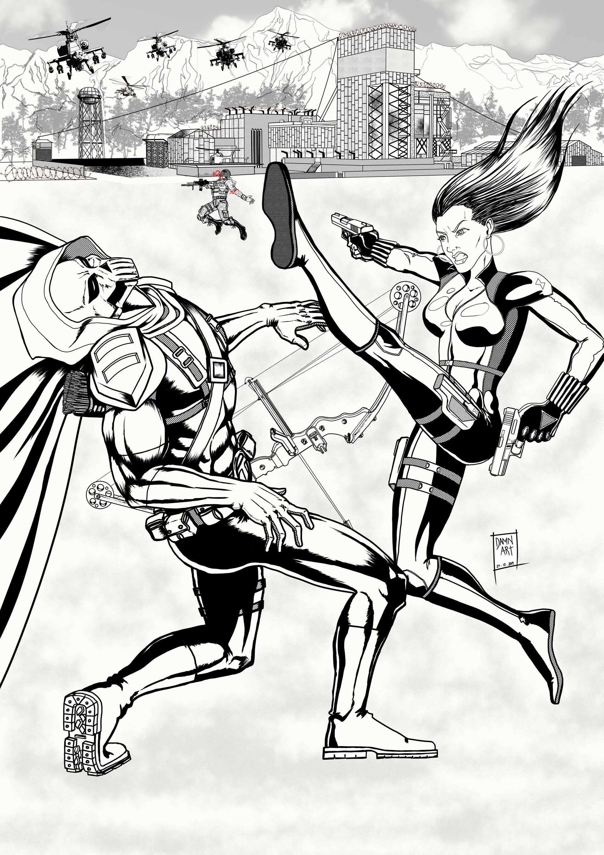 ArtStation - BLACK WIDOW VS TASKMASTER BLACK & WHITE