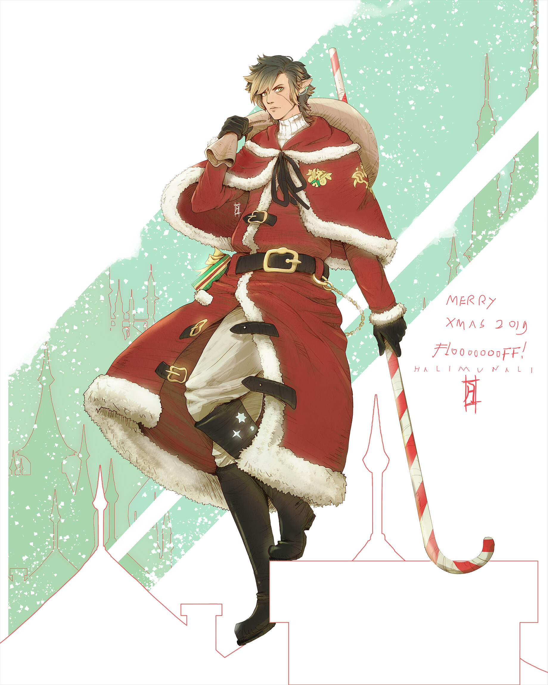 Halimun Ali - FFXIV Elezen fanart Xmas gift for fluffsnake halimunali