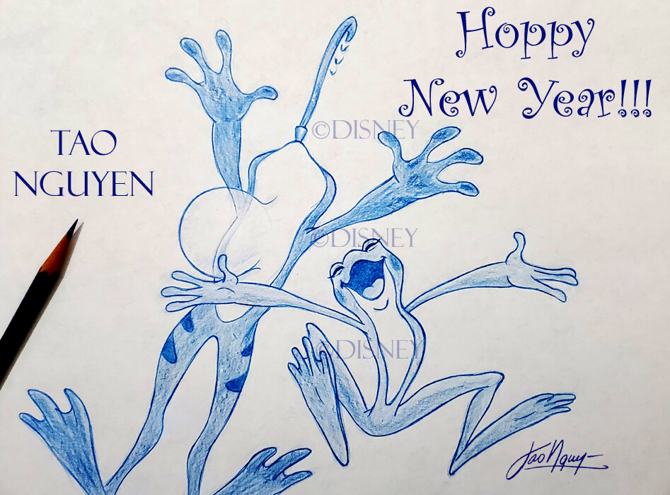 ArtStation - Tao Nguyen's Happy New Year Frogs Drawing