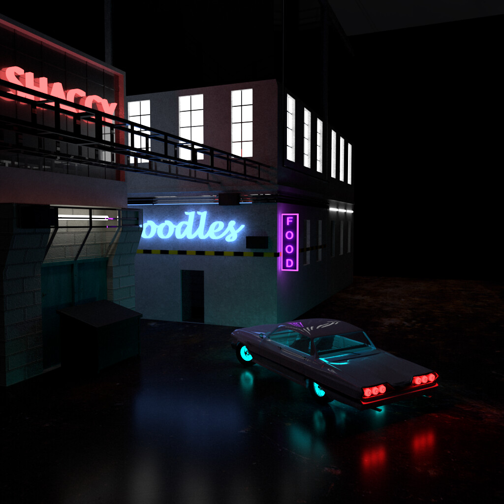 ArtStation - Night scene with neon lights up to