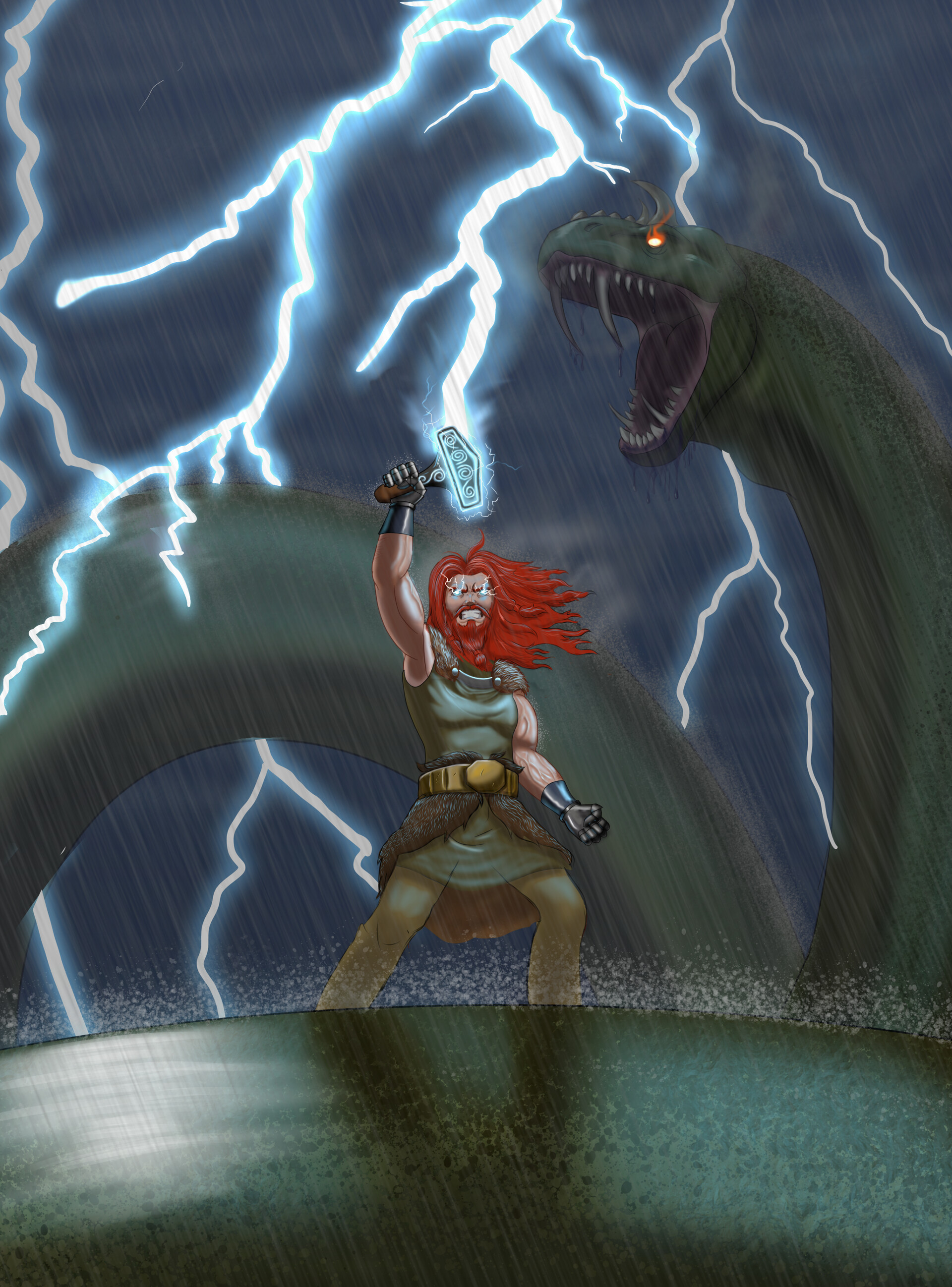 ArtStation - Ragnarok: Thor & Jörmungander faces their fate