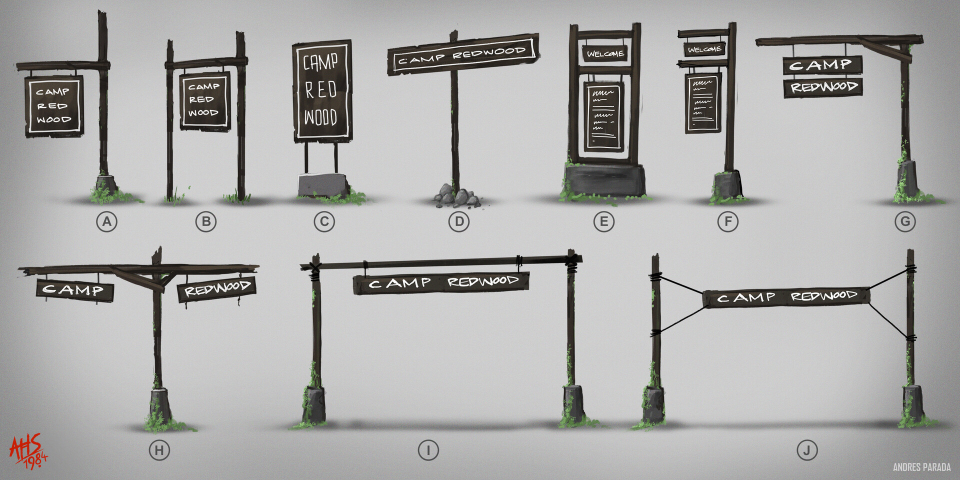 ANDRES PARADA - American Horror Story 1984: Camp Redwood - Camp Sign ...