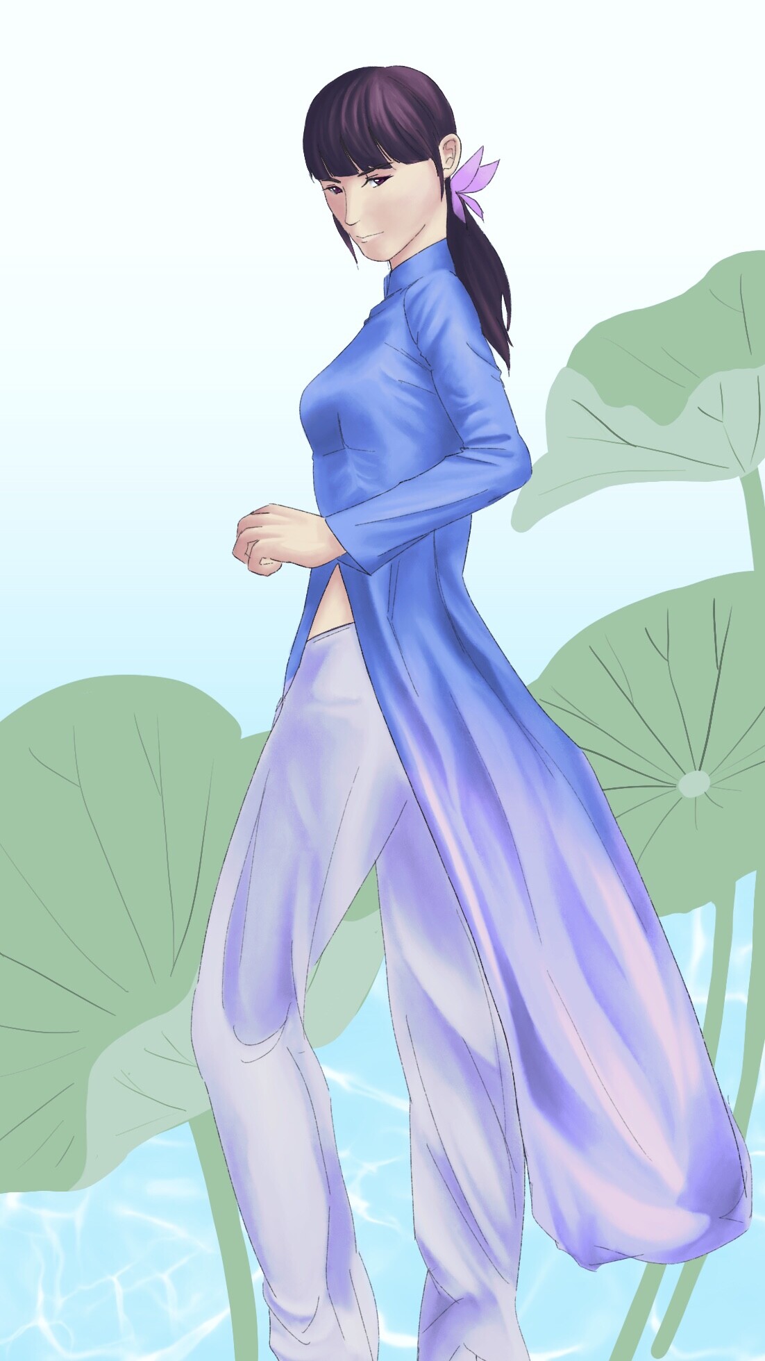 ArtStation - Huxian wearing a ao dai (Vietnamese dress)