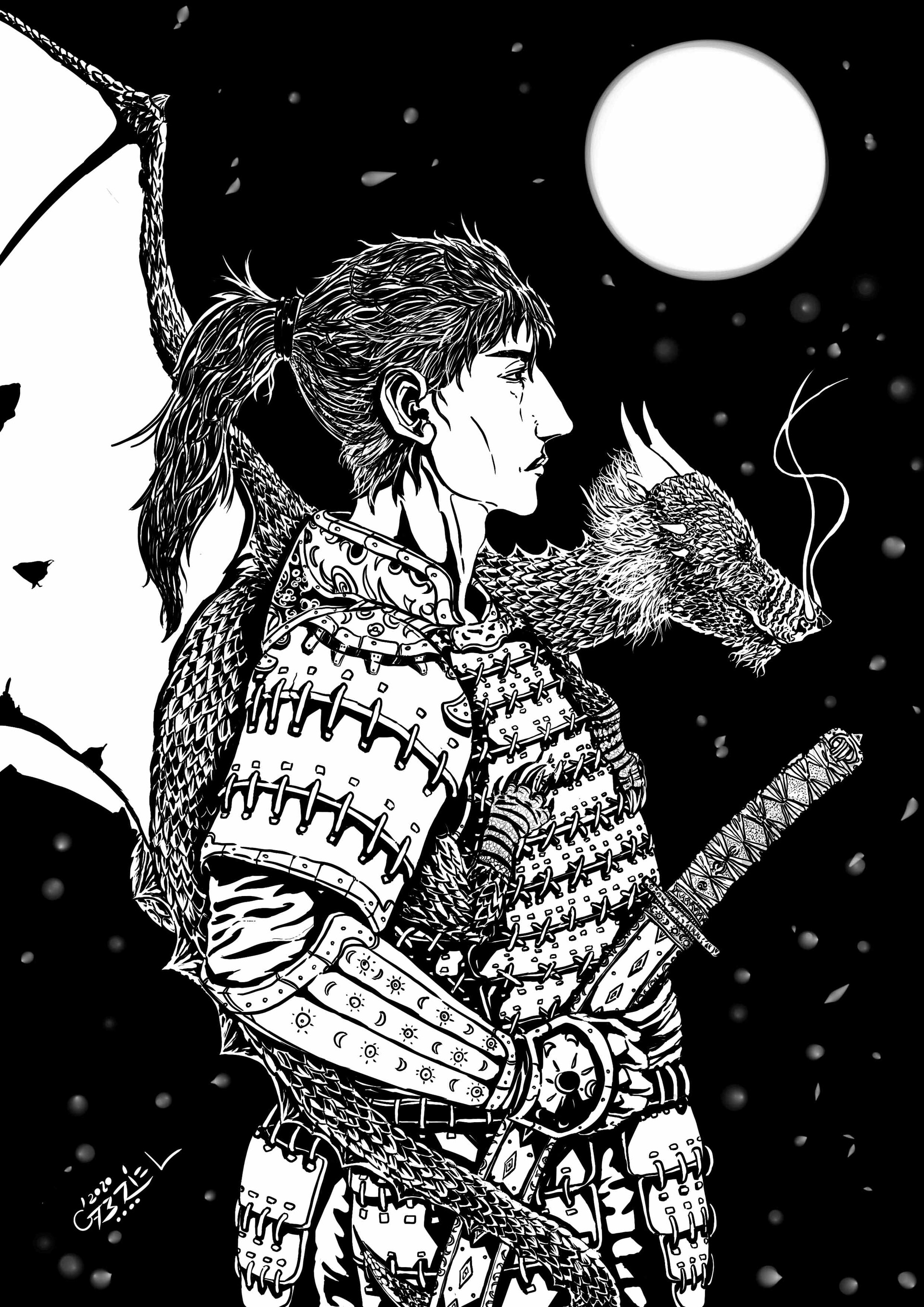 ArtStation - sad ronin and baby dragon