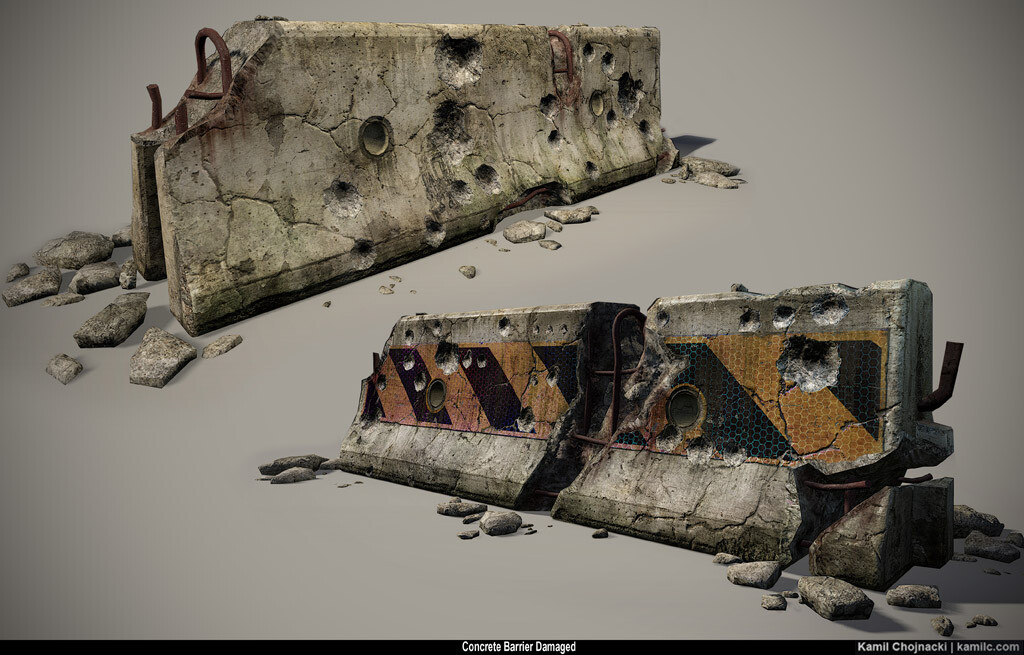 ArtStation - Damaged Concrete Barrier
