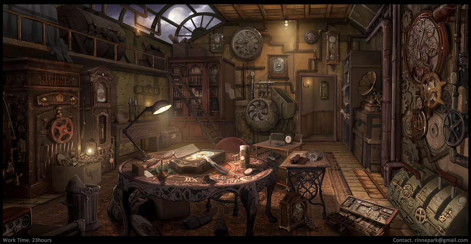 ArtStation - Steampunk Watchmaker's Room