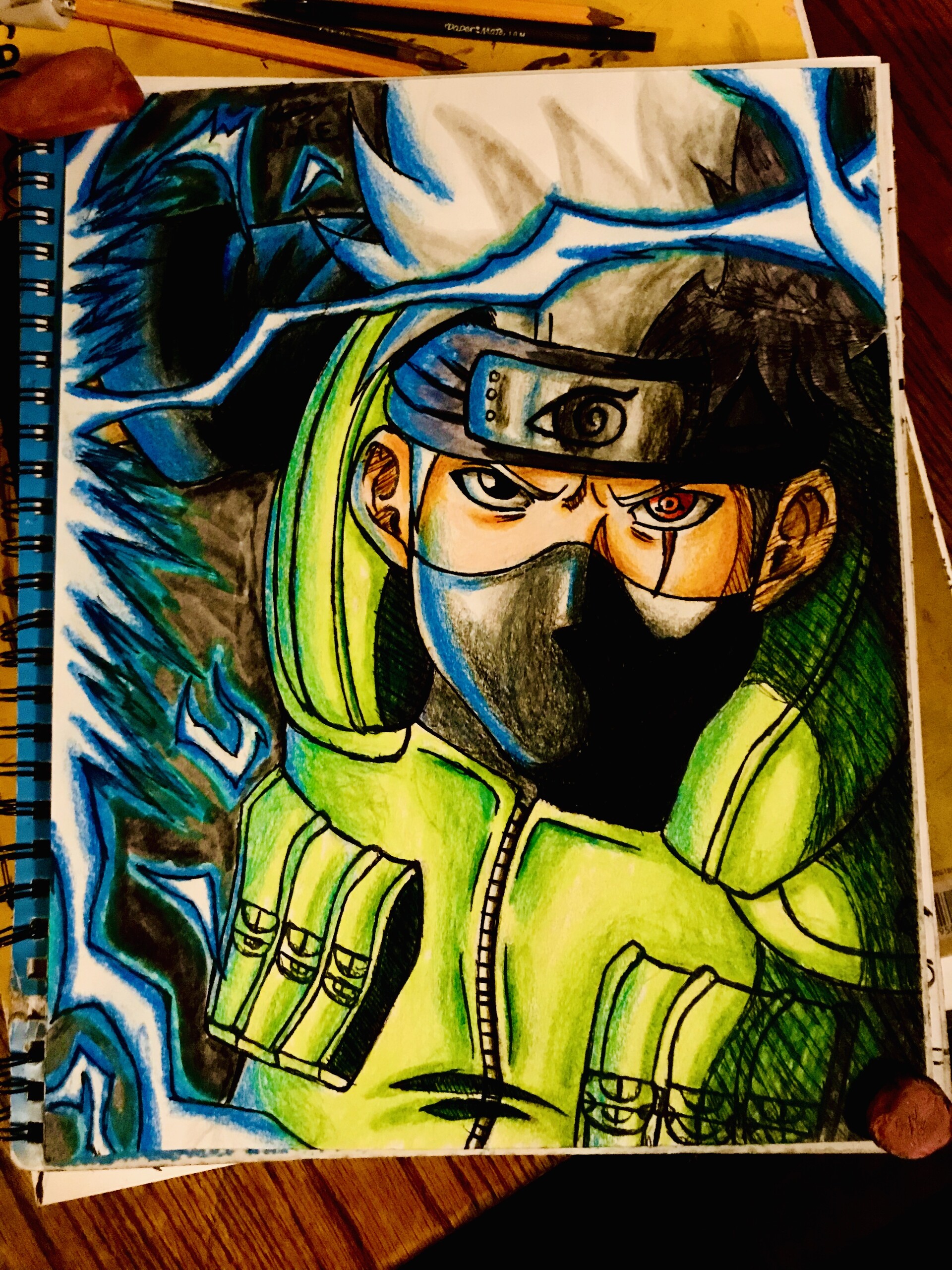 how to draw kakashi with sharingan