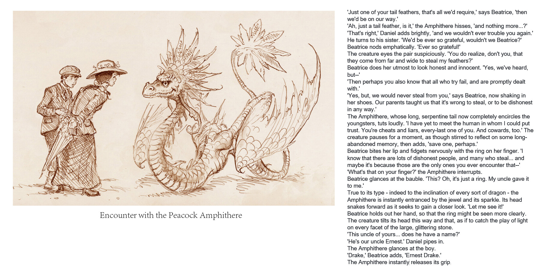 ArtStation - Beatrice and Daniel's Encounter With the Peacock Amphithere