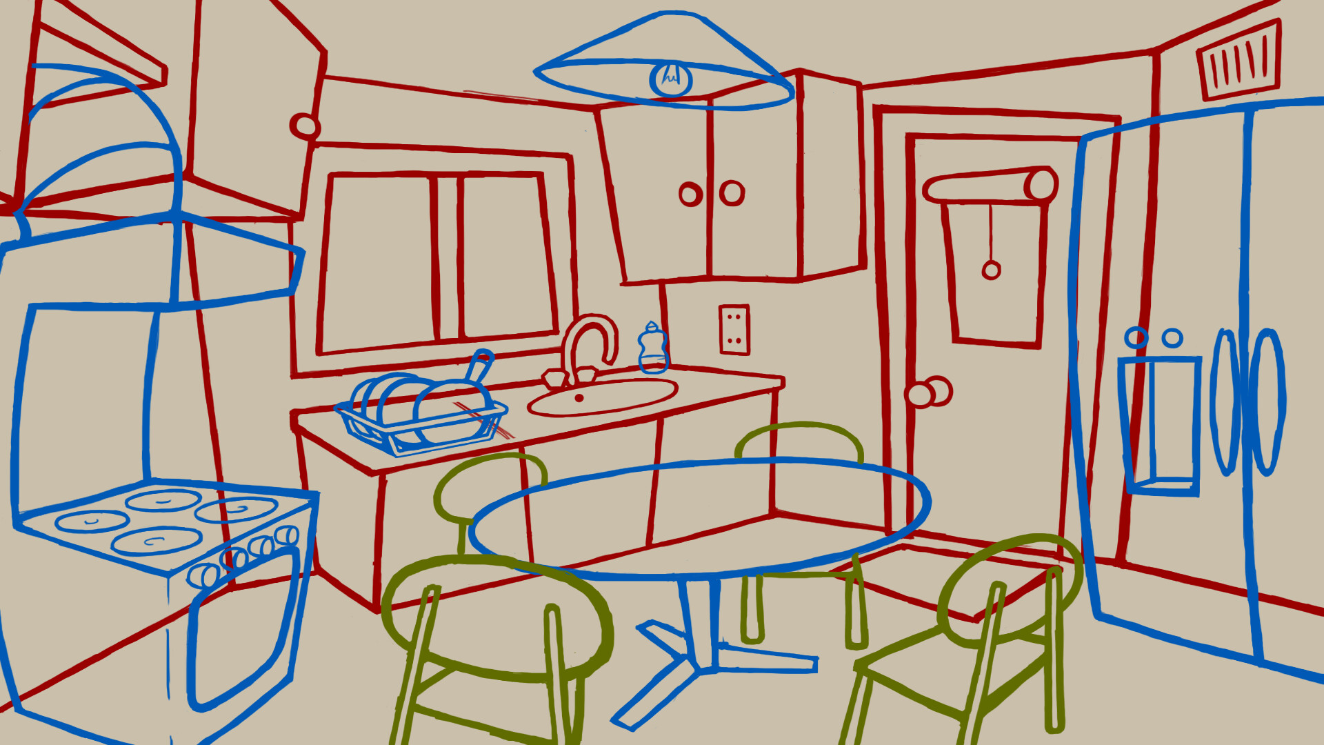 how to draw a kitchen background
