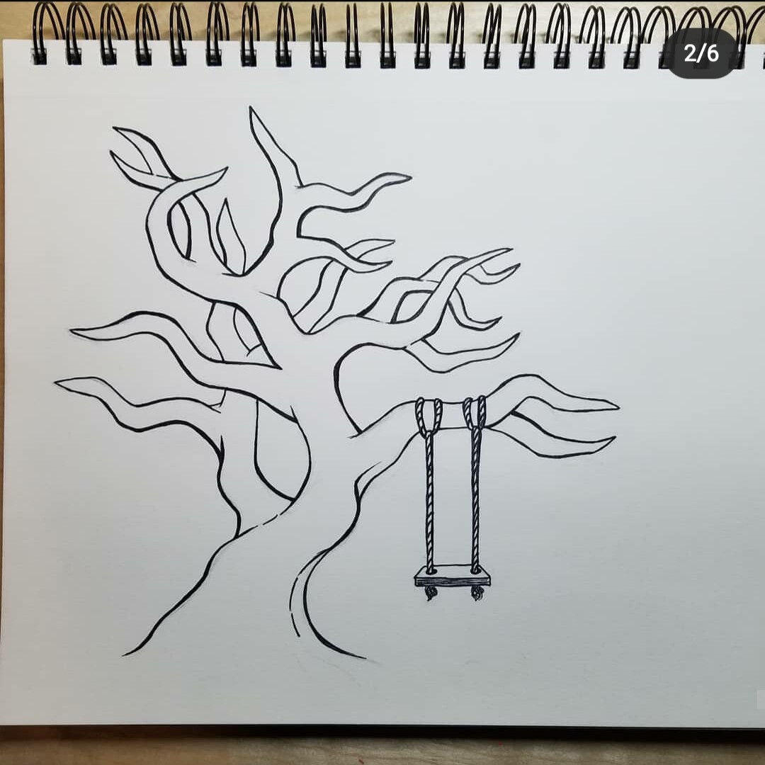 how to draw a tree swing