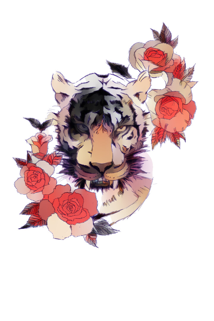 ArtStation - tiger & roses