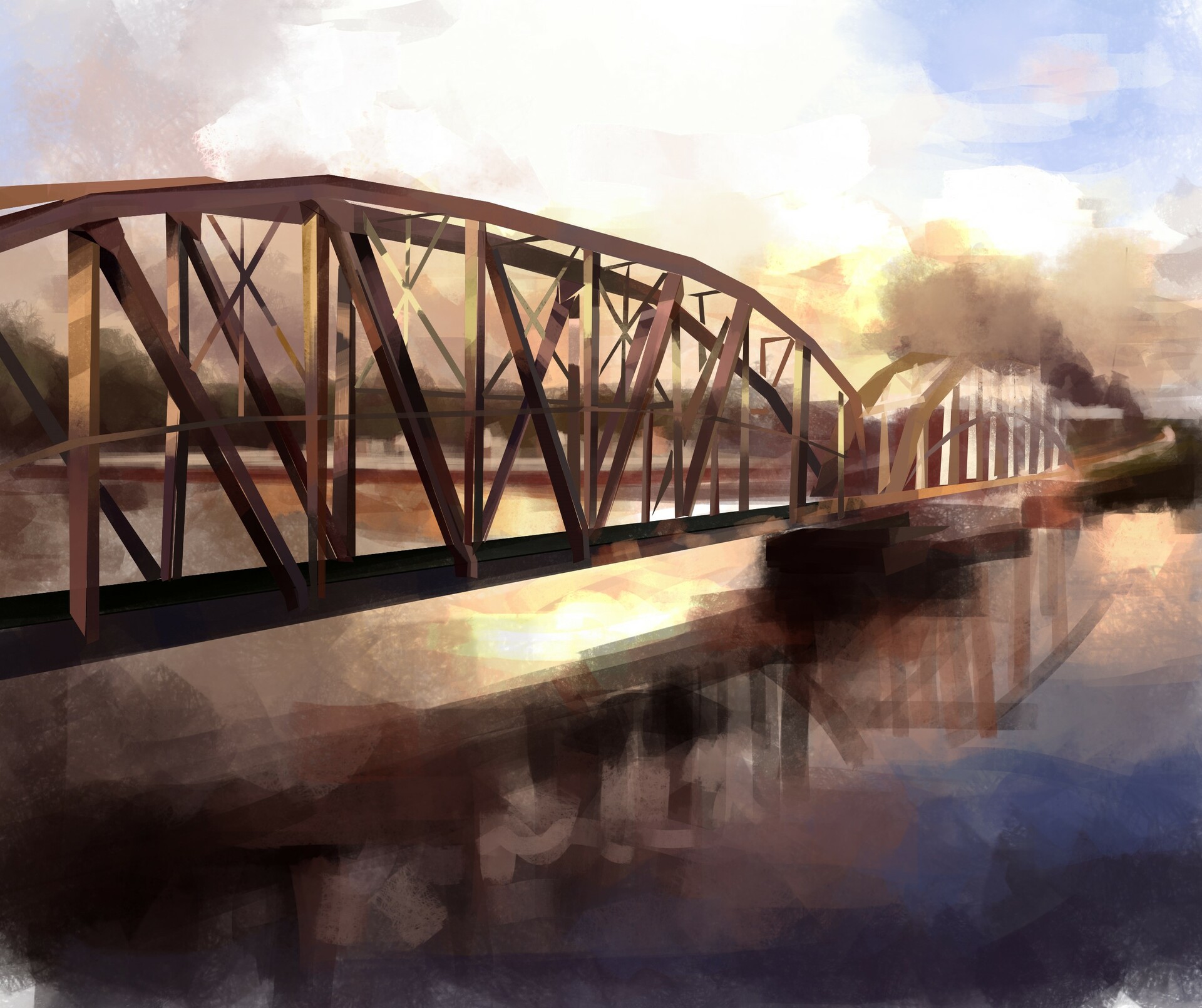 ArtStation - Metalic bridge at dusk :)