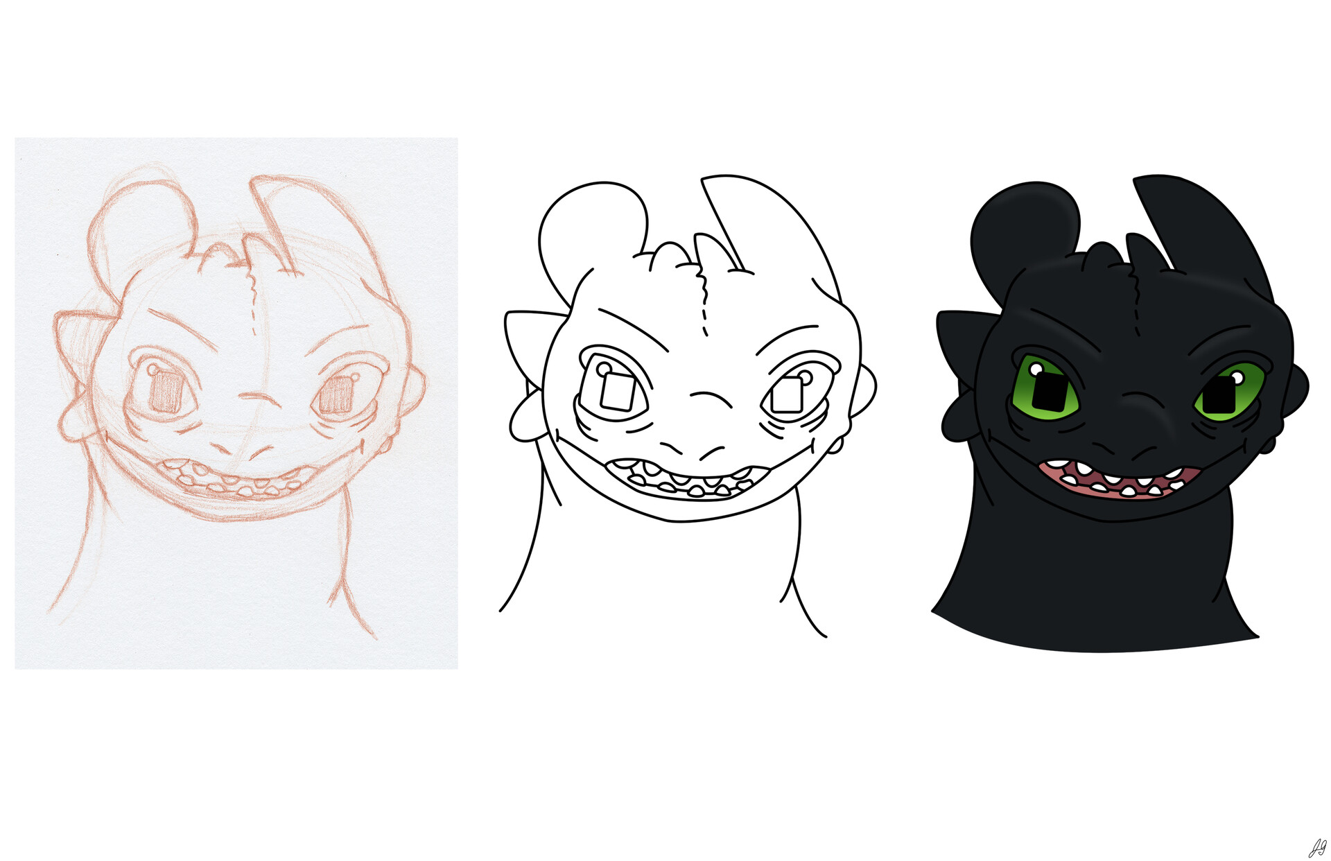 ArtStation - Toothless: Dry Erase Pencil to Inked