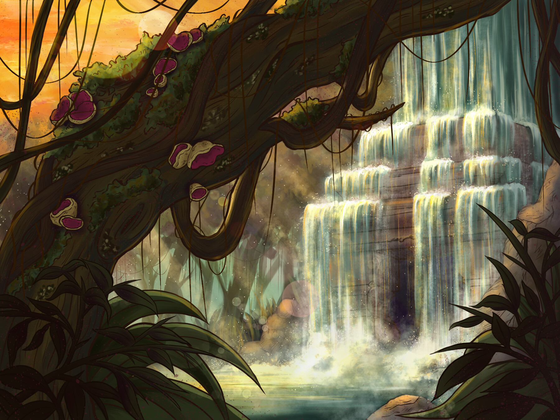 ArtStation - Temple Under The Waterfall