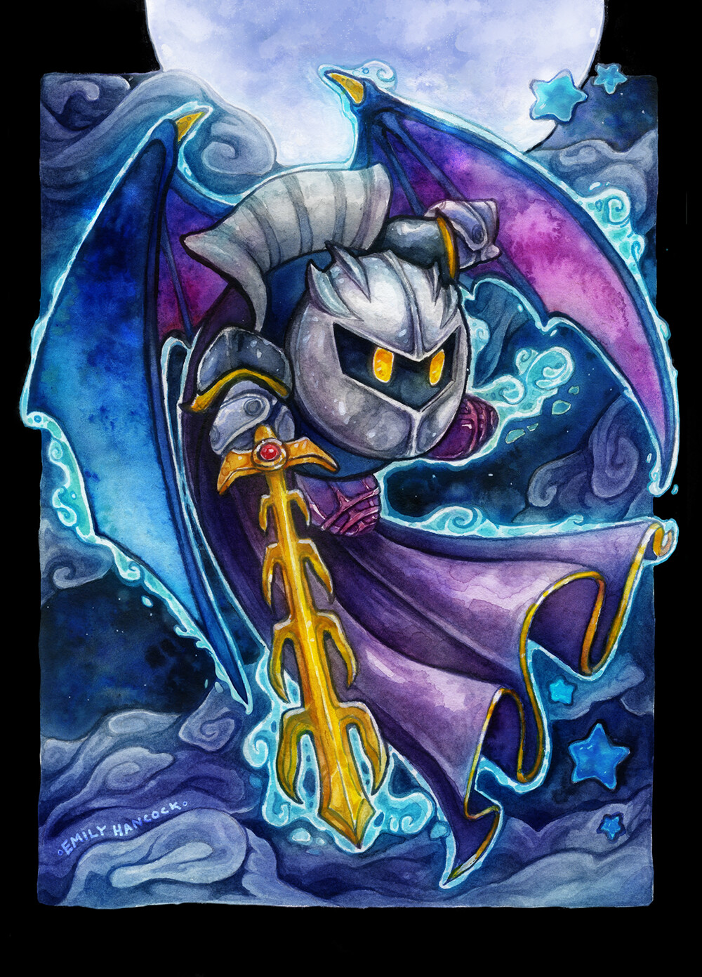 Emily Hancock - Kirby and Metaknight Fan-Art - Watercolor