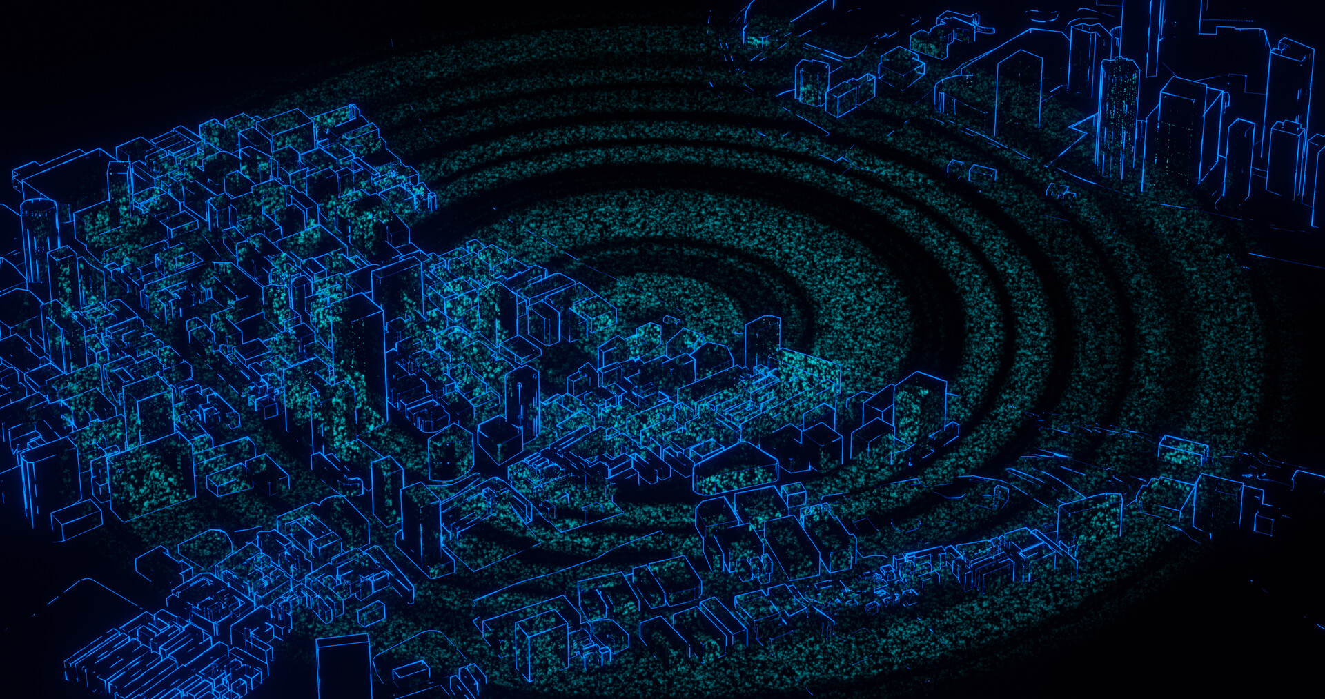 ArtStation - neon wireframe city