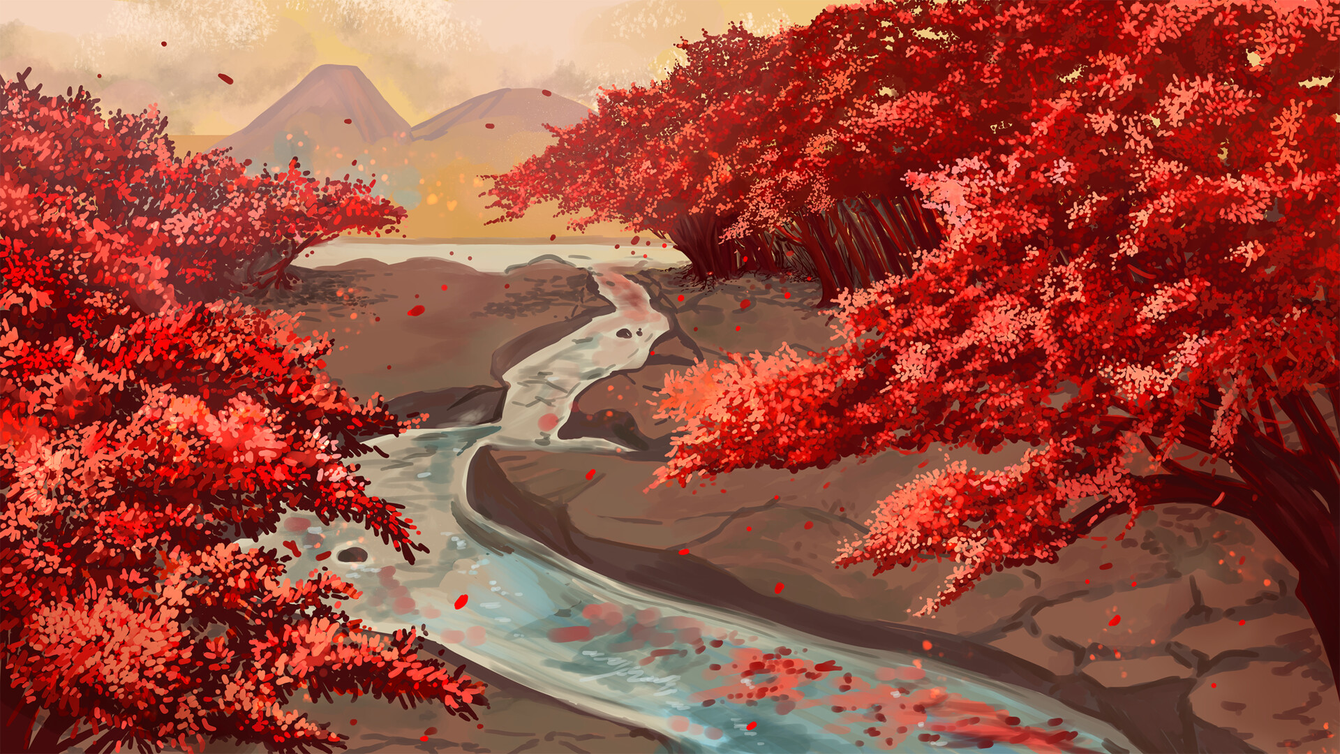 ArtStation - The scenery of a red tree