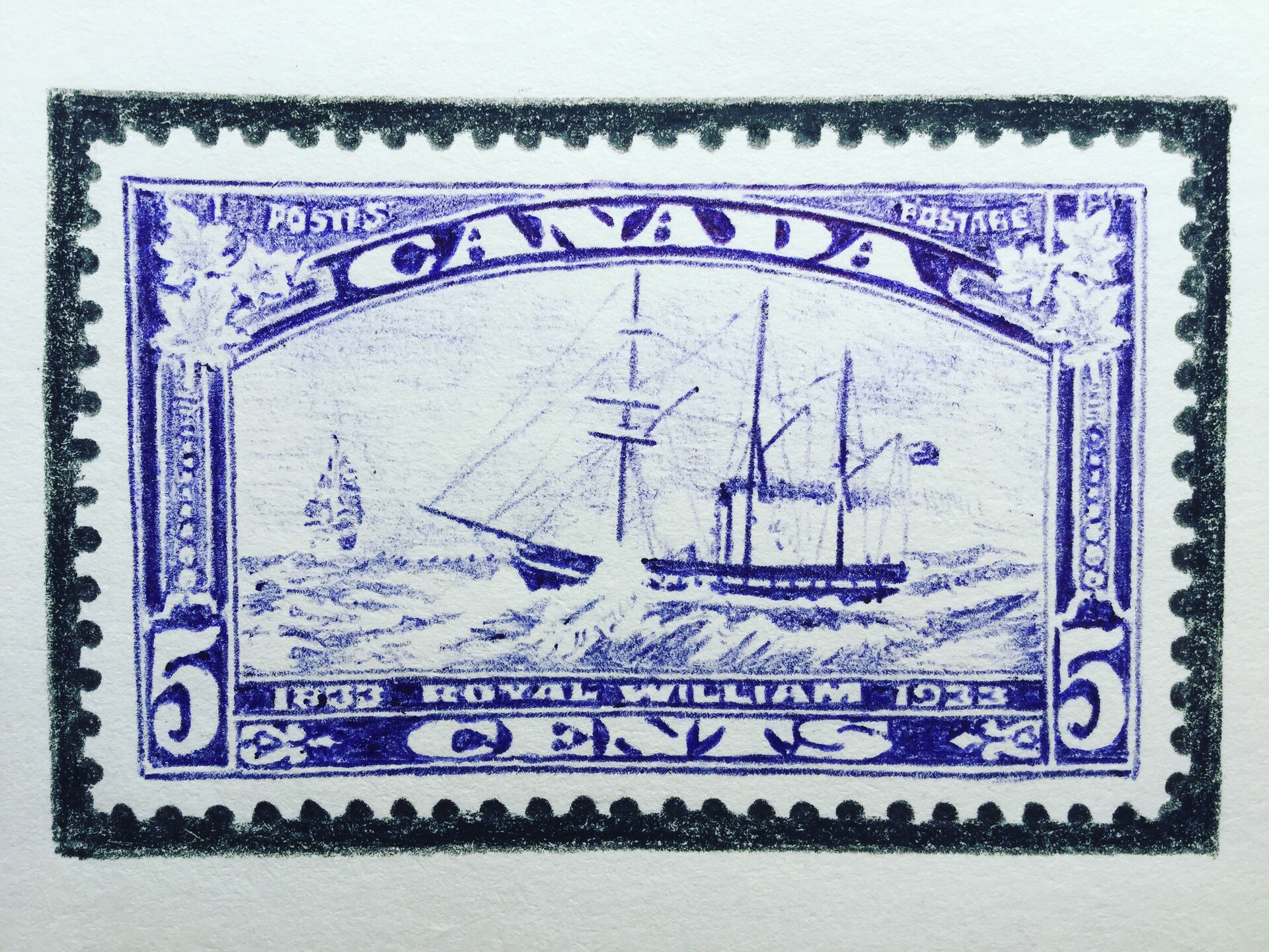 ArtStation - Ballpoint pen sketch of a Canadian stamp