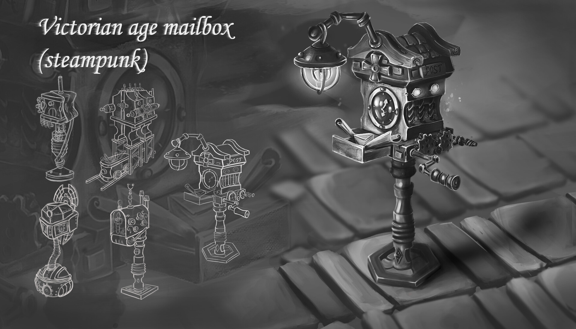 ArtStation - steampunk mailbox (tone)
