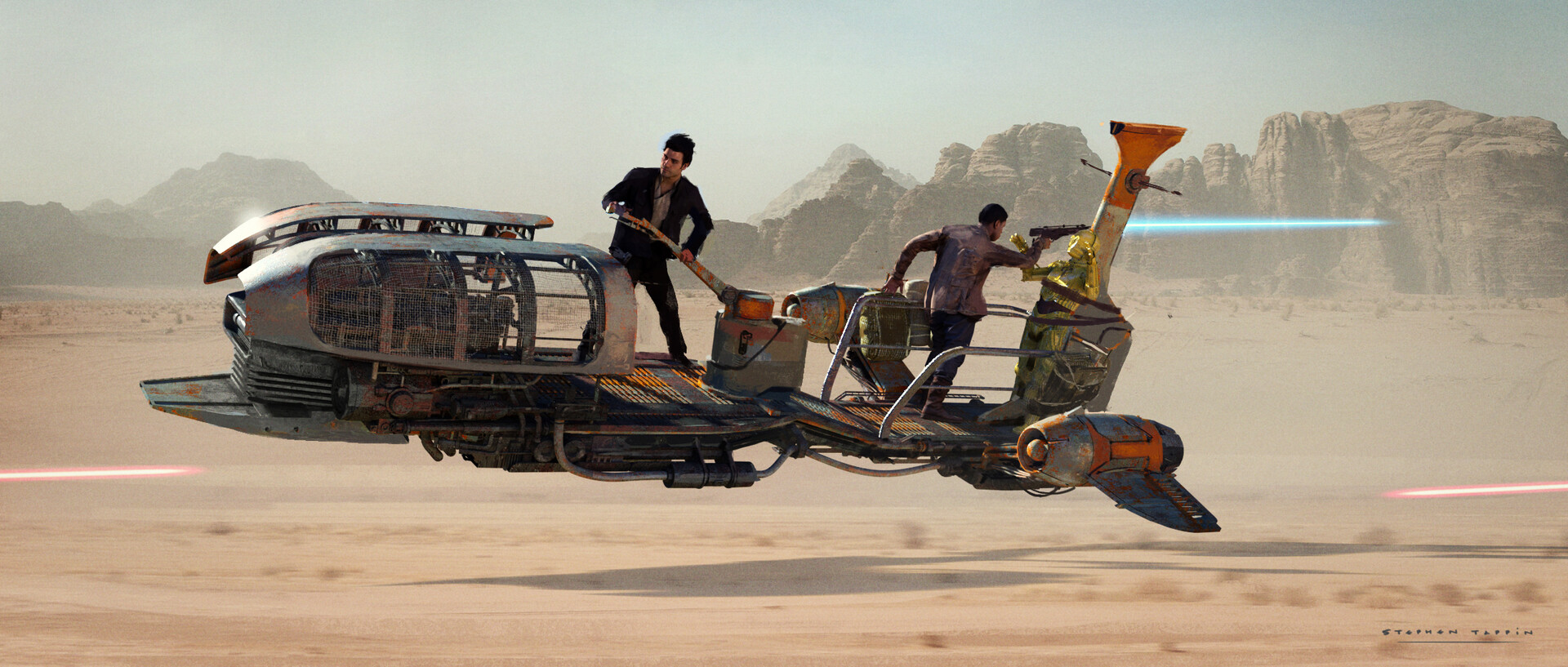 Stephen Tappin - Star Wars Ep 09 - Speeder Chase - from sketch to final art