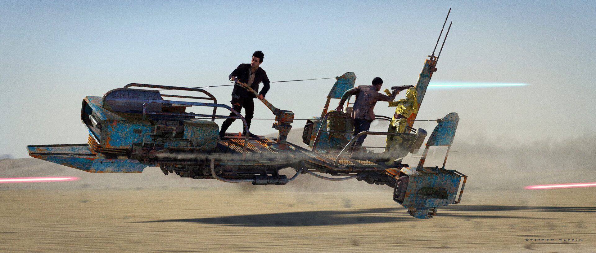 Stephen Tappin - Star Wars Ep 09 - Speeder Chase - from sketch to final art