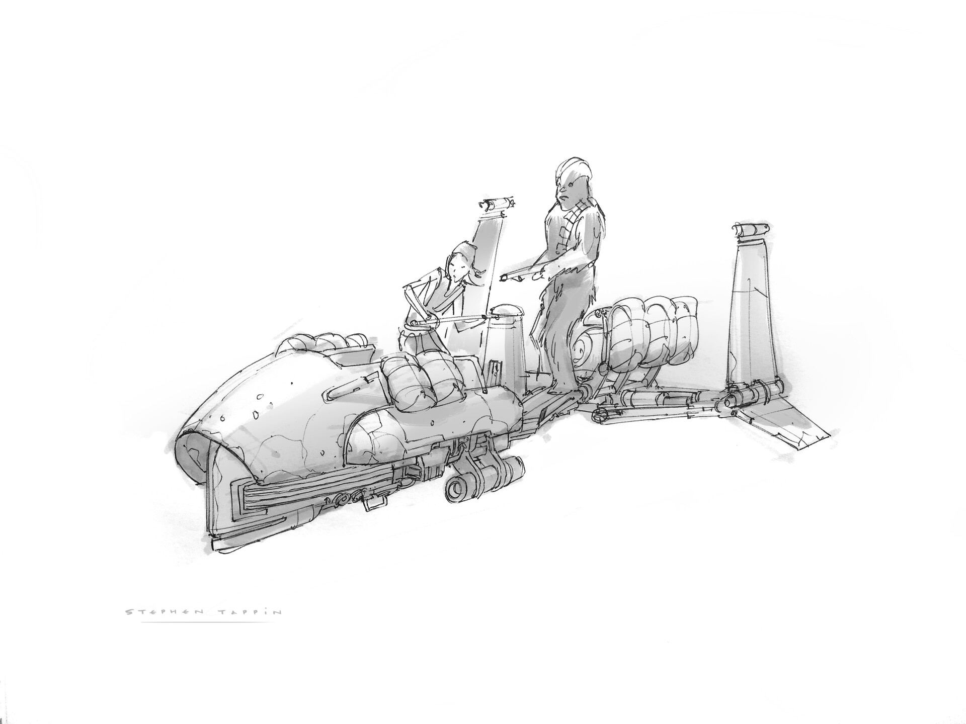 Stephen Tappin - Star Wars Ep 09 - Speeder Chase - from sketch to final art