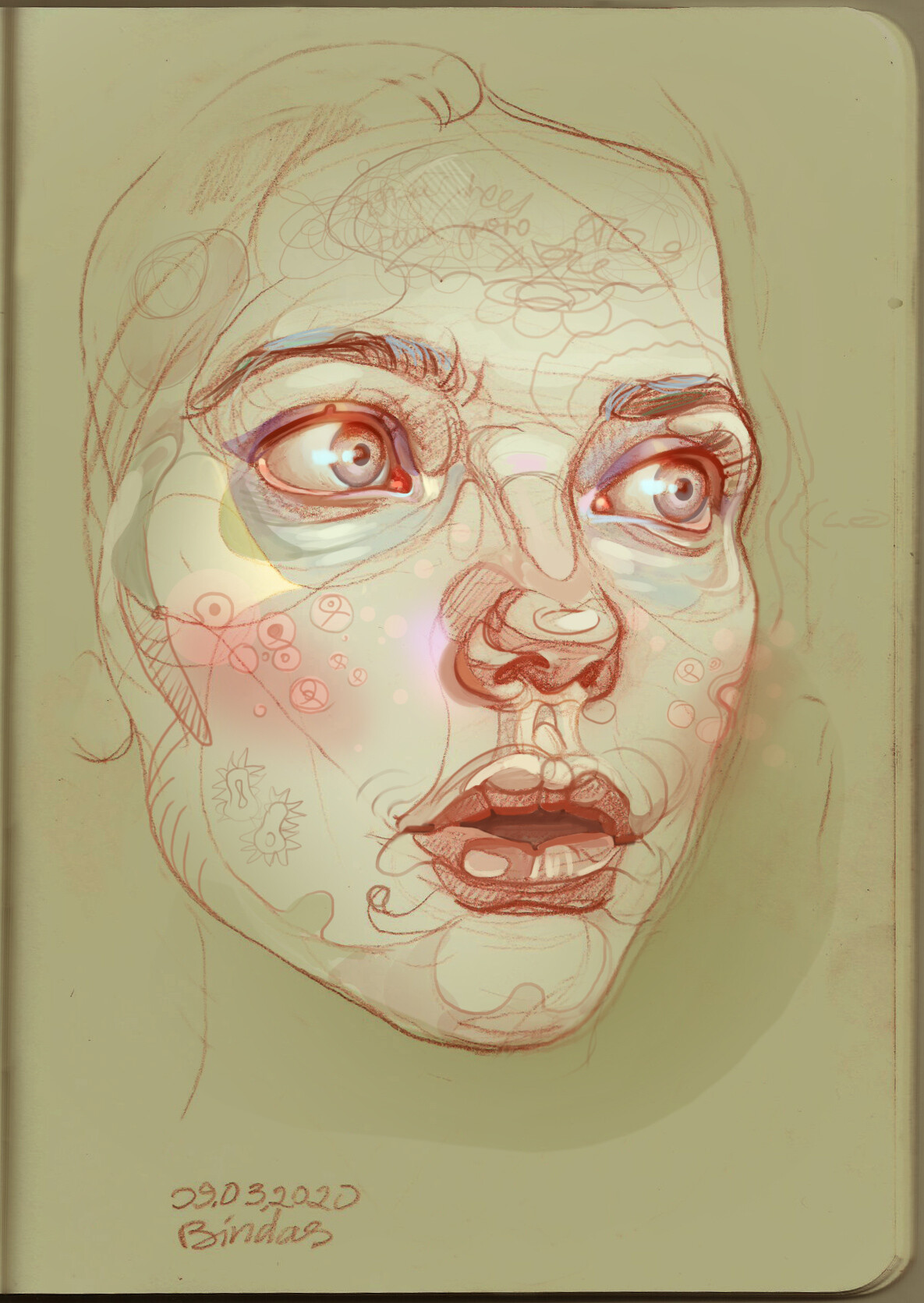 ArtStation - Girl Portrait )) (paper, pencil, scan, digital painting)