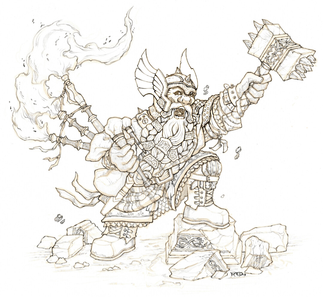 Lance Red - Dwarven Bard Miniature Design