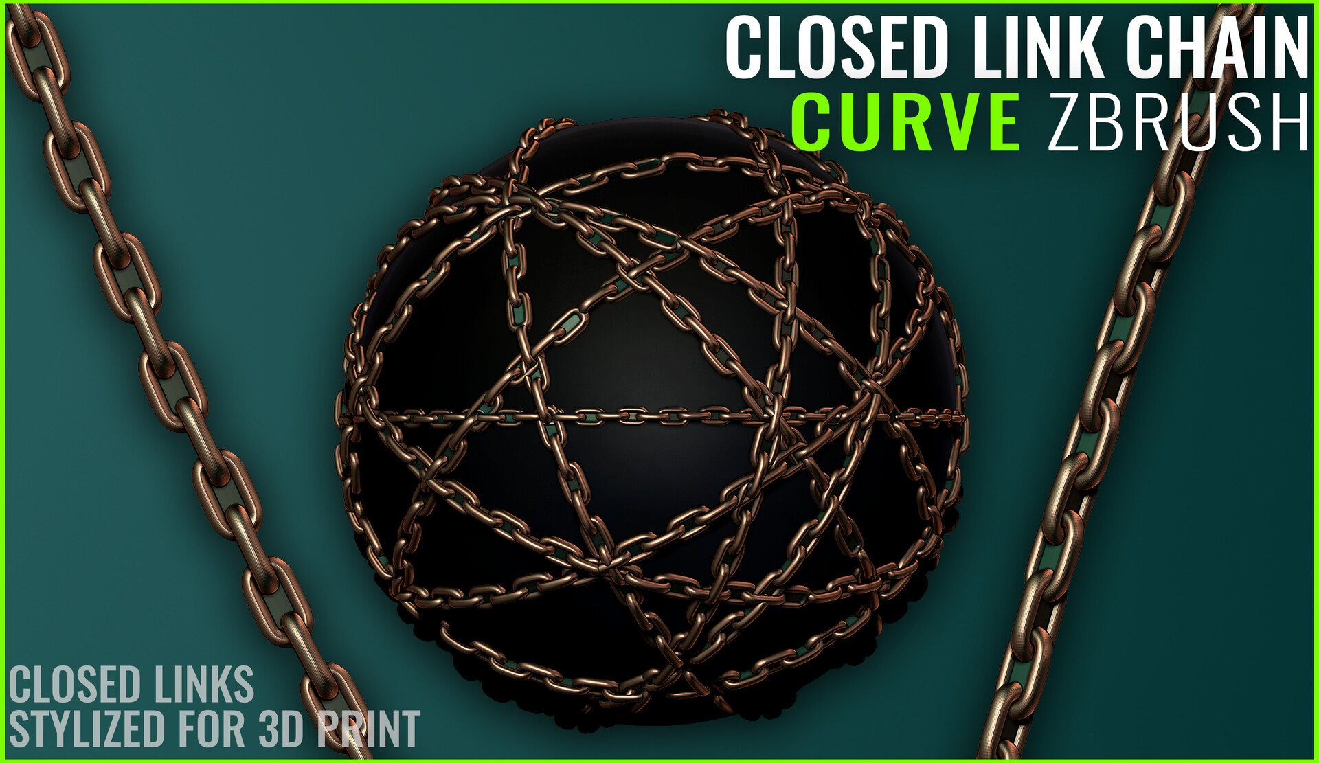ArtStation - Chain Closed Link Curve - Zbrush - Stylized for 3D Print
