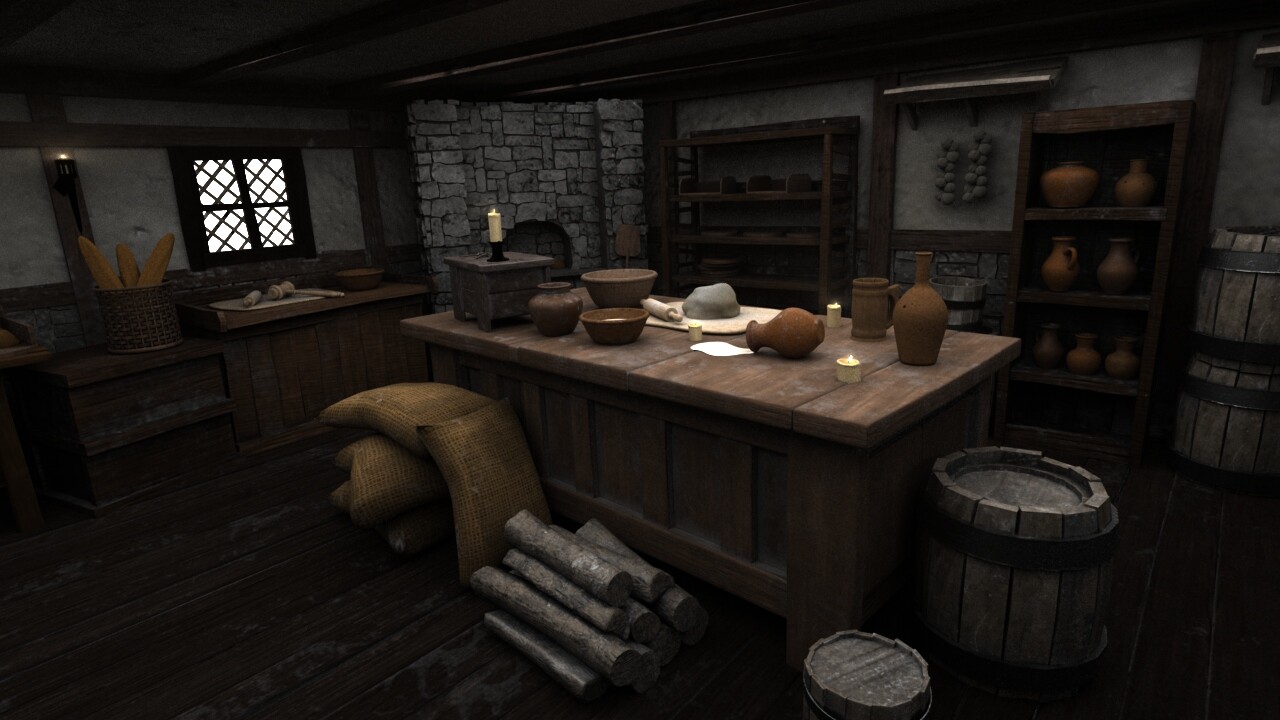 ArtStation - Medieval bakery scene ( without lighting)